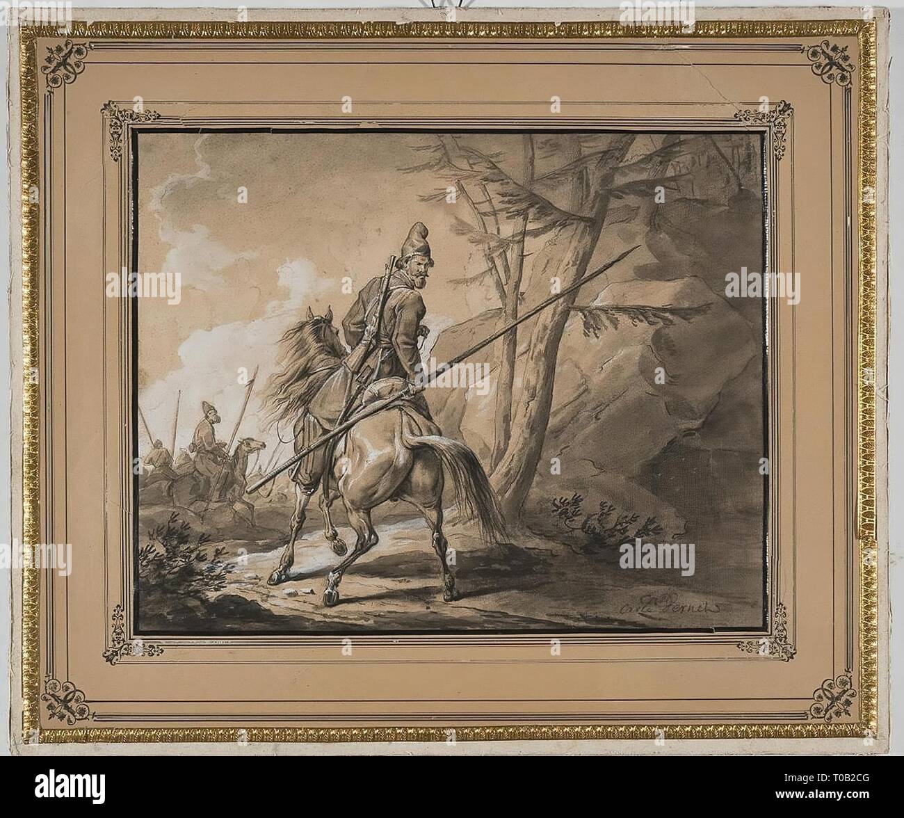 'Ural Cossack on Horseback'. France, 1810s. Dimensions: 31,5x39,5 cm ...
