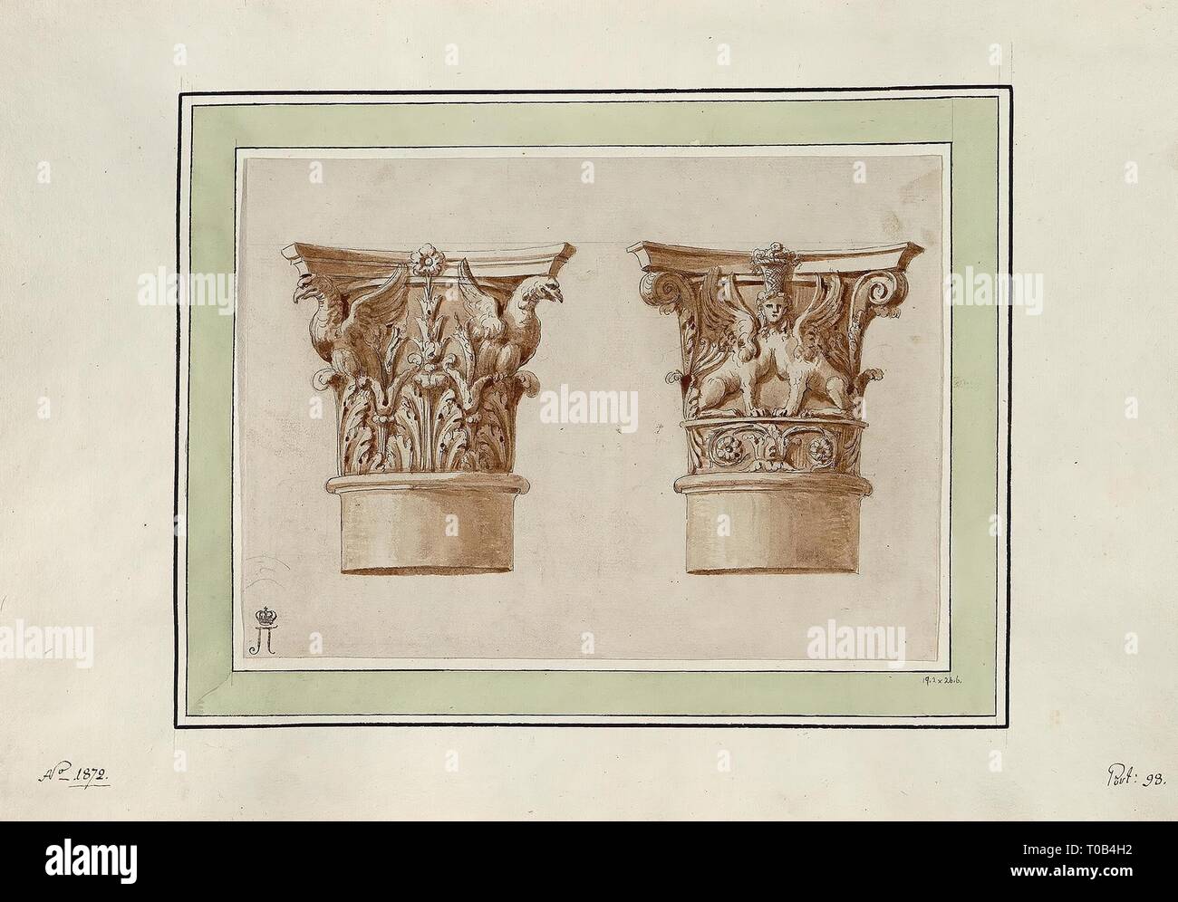 'Two Capitals with Eagles and a Winged Sphinx'. France. Dimensions: 19 ...
