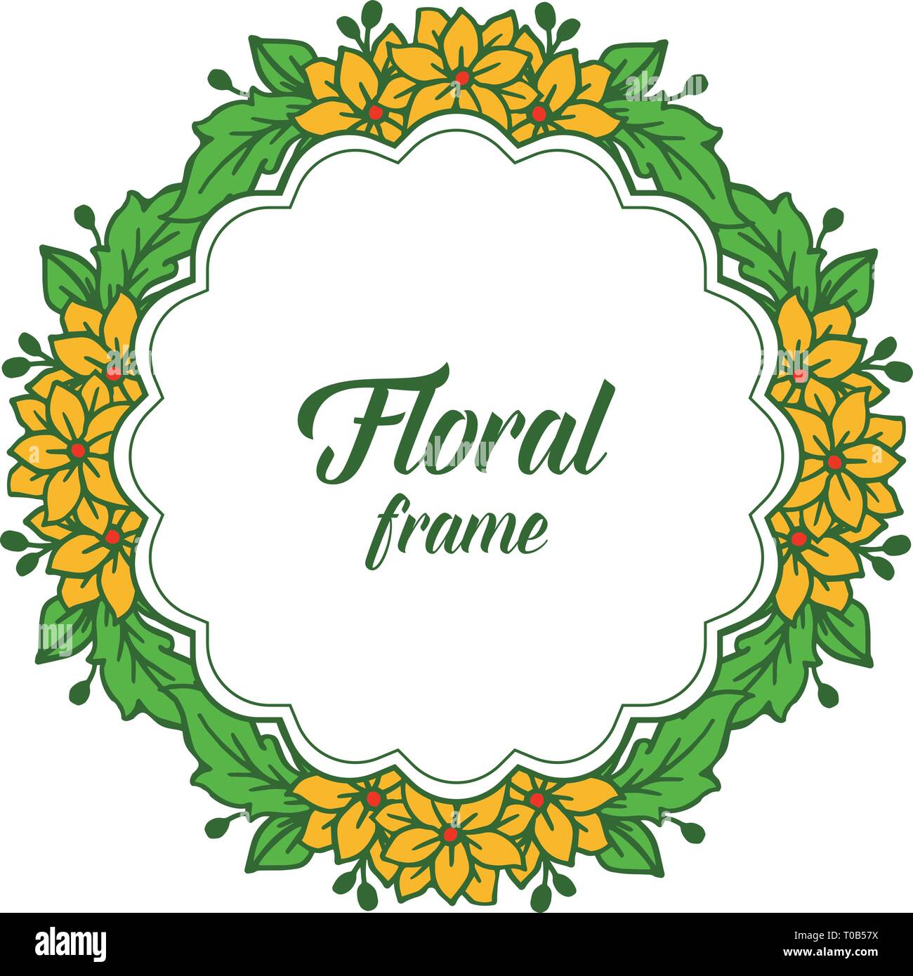 Vector illustration shape orange floral frame for greeting card hand ...