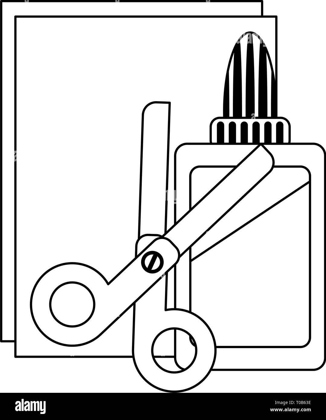 School utensils and supplies in black and white Stock Vector Image ...