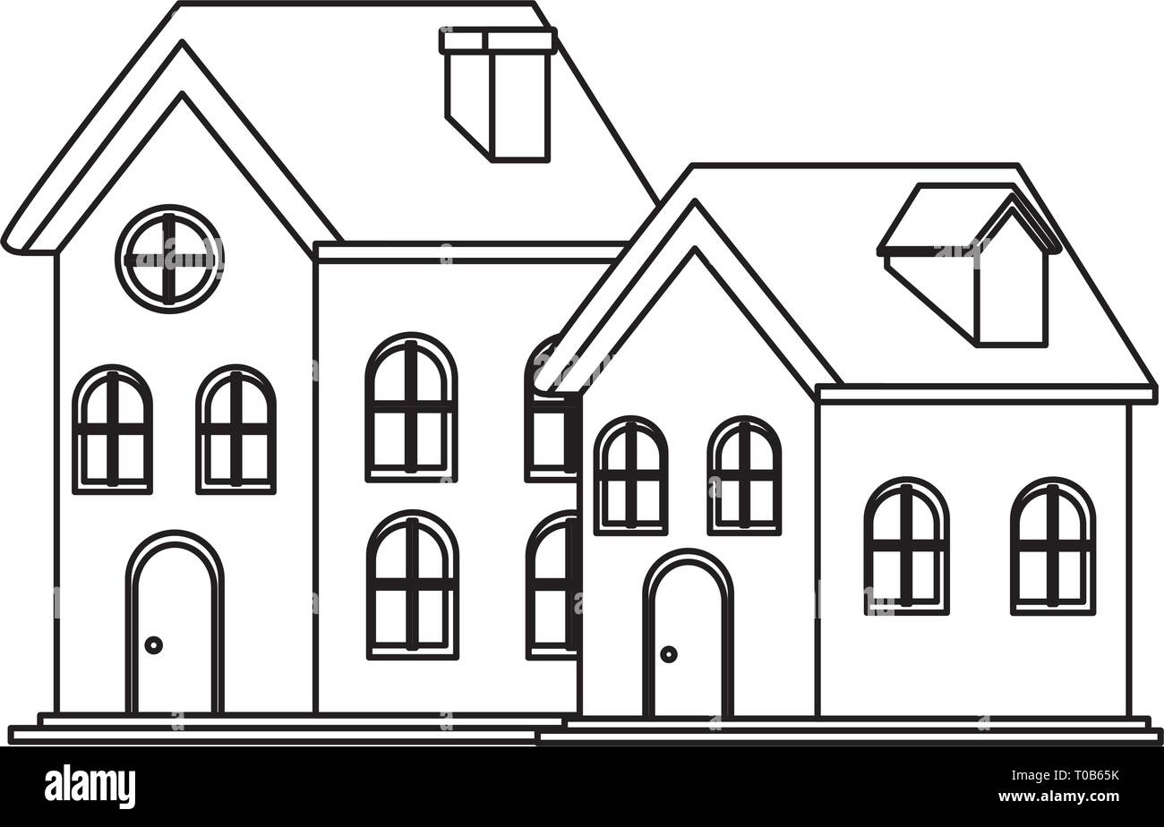house and building icon isolated black and white Stock Vector Image ...