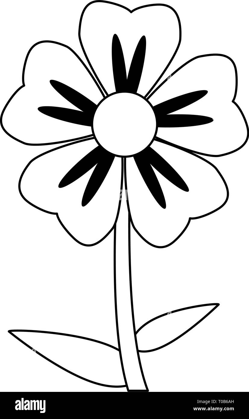 Beautiful flower cartoon isolated black and white Stock Vector Image ...