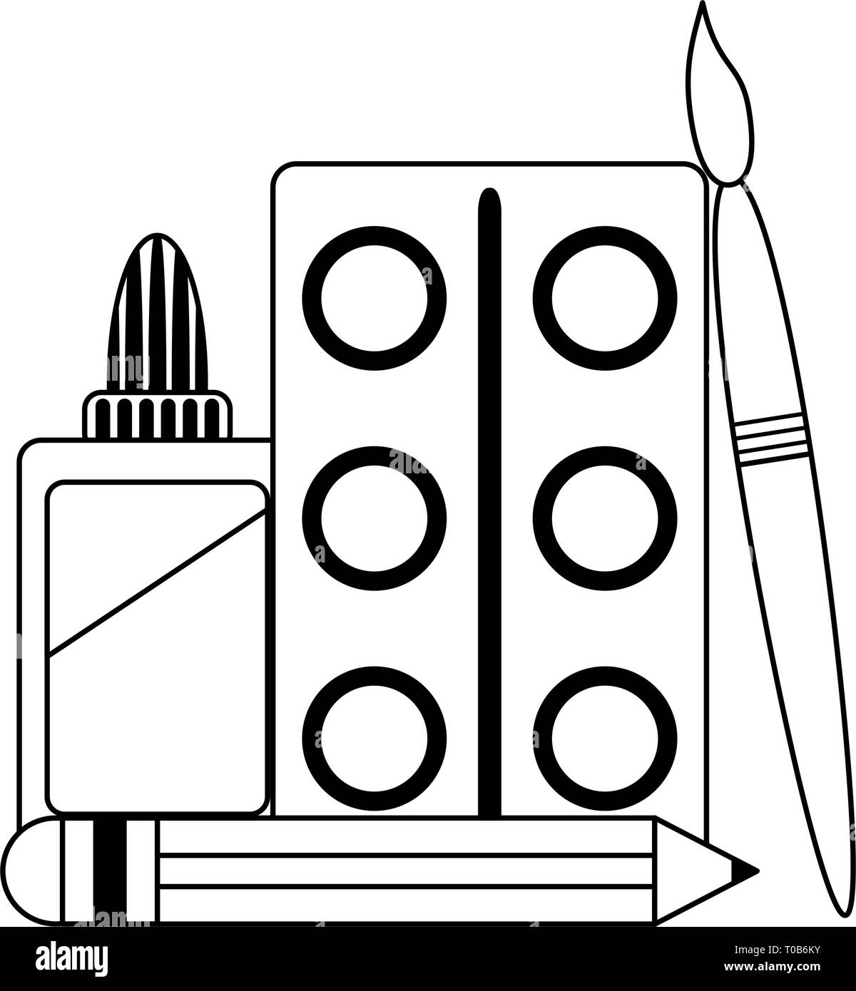 School utensils and supplies in black and white Stock Vector Image ...