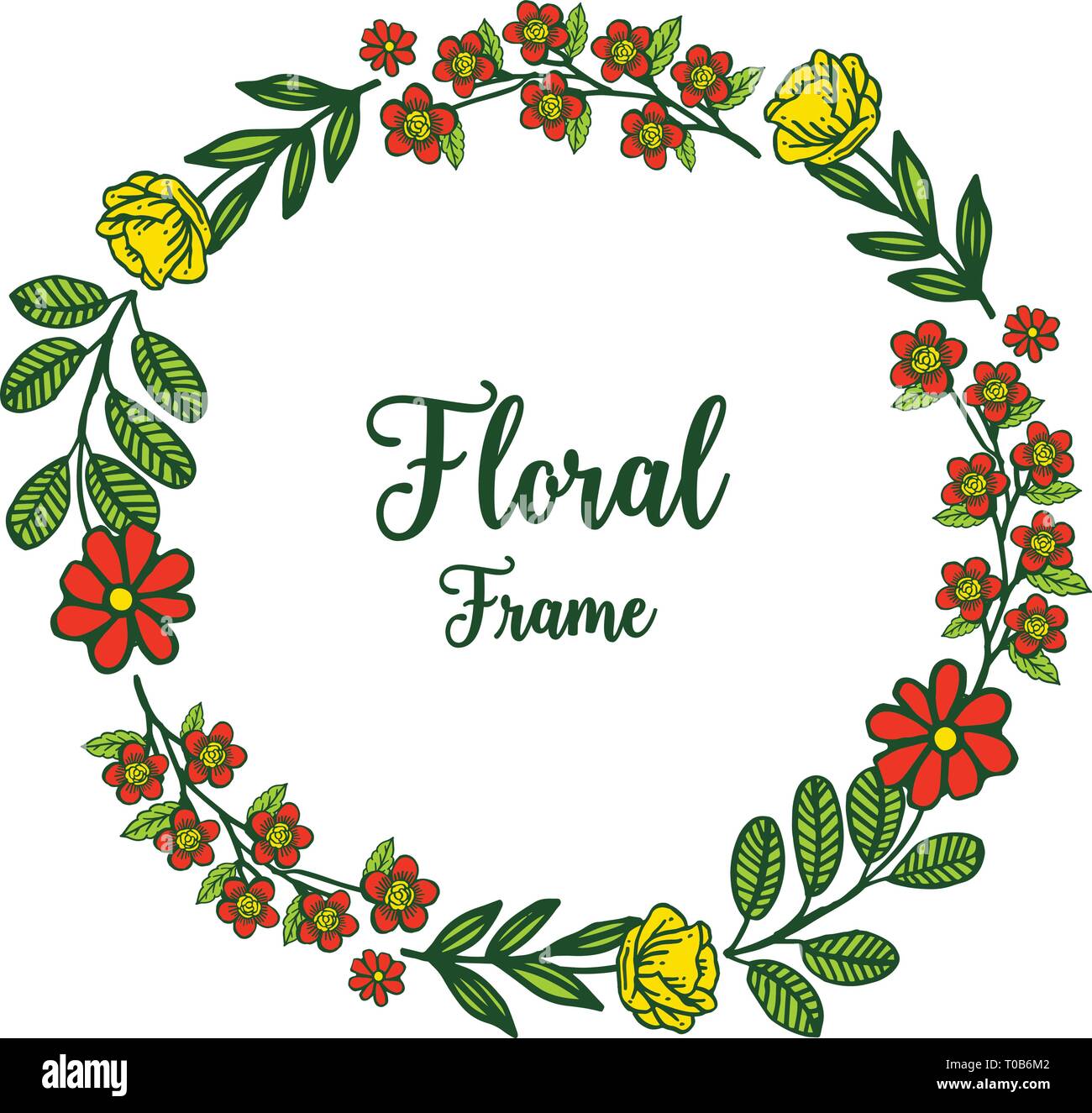 Vector illustration invitation card with circular colorful floral frame ...