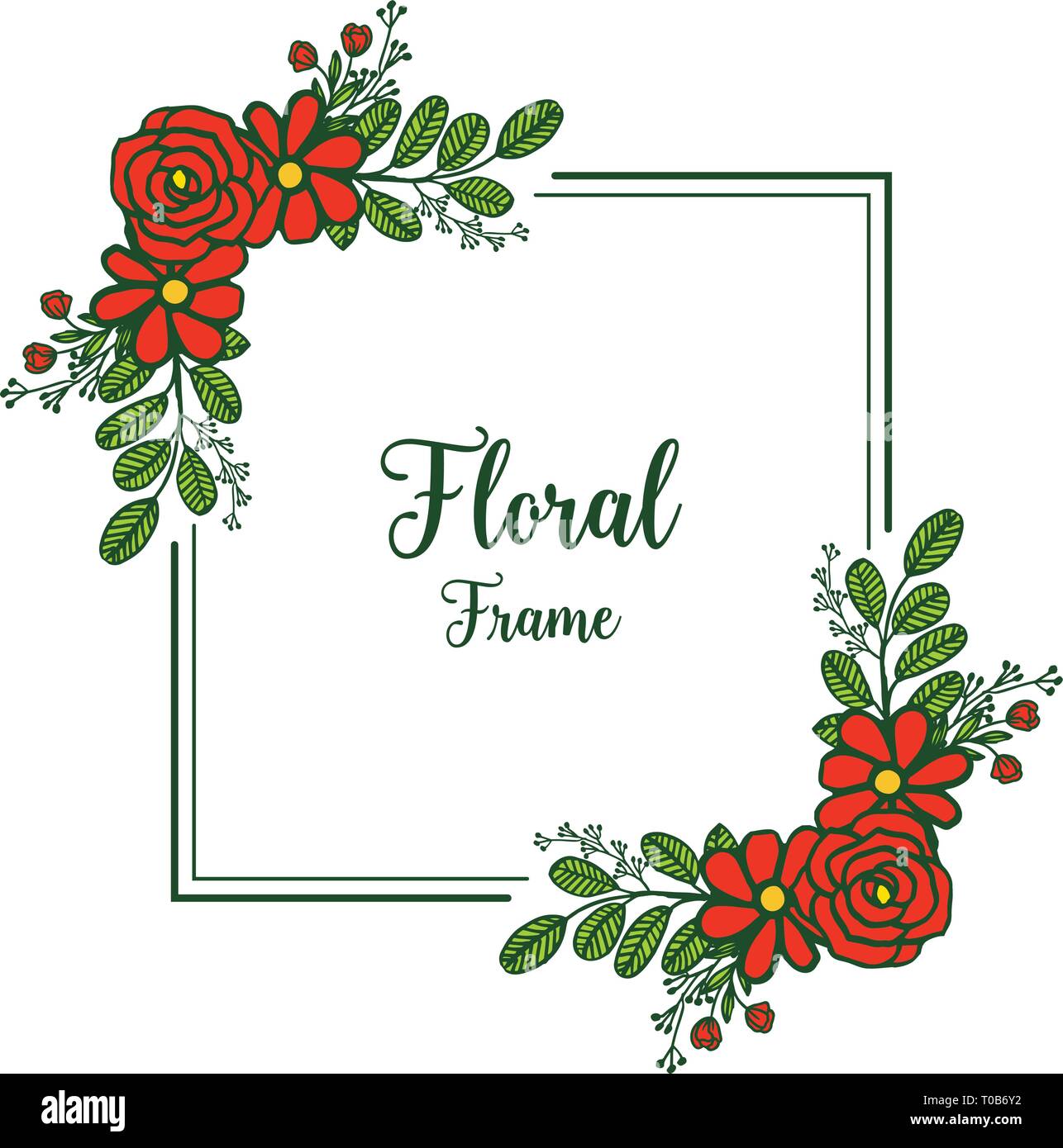 Vector illustration beauty red rose flower frames very bloom Stock ...