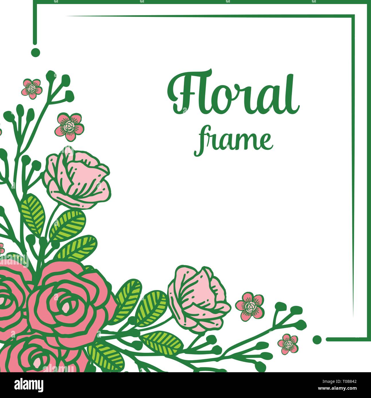 Vector illustration art decor style frame flower rose hand drawn Stock ...