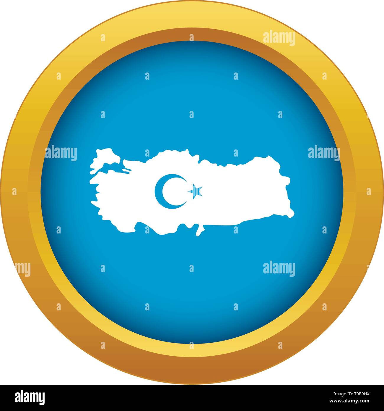 Map of Turkey with national flag symbols icon blue vector isolated ...