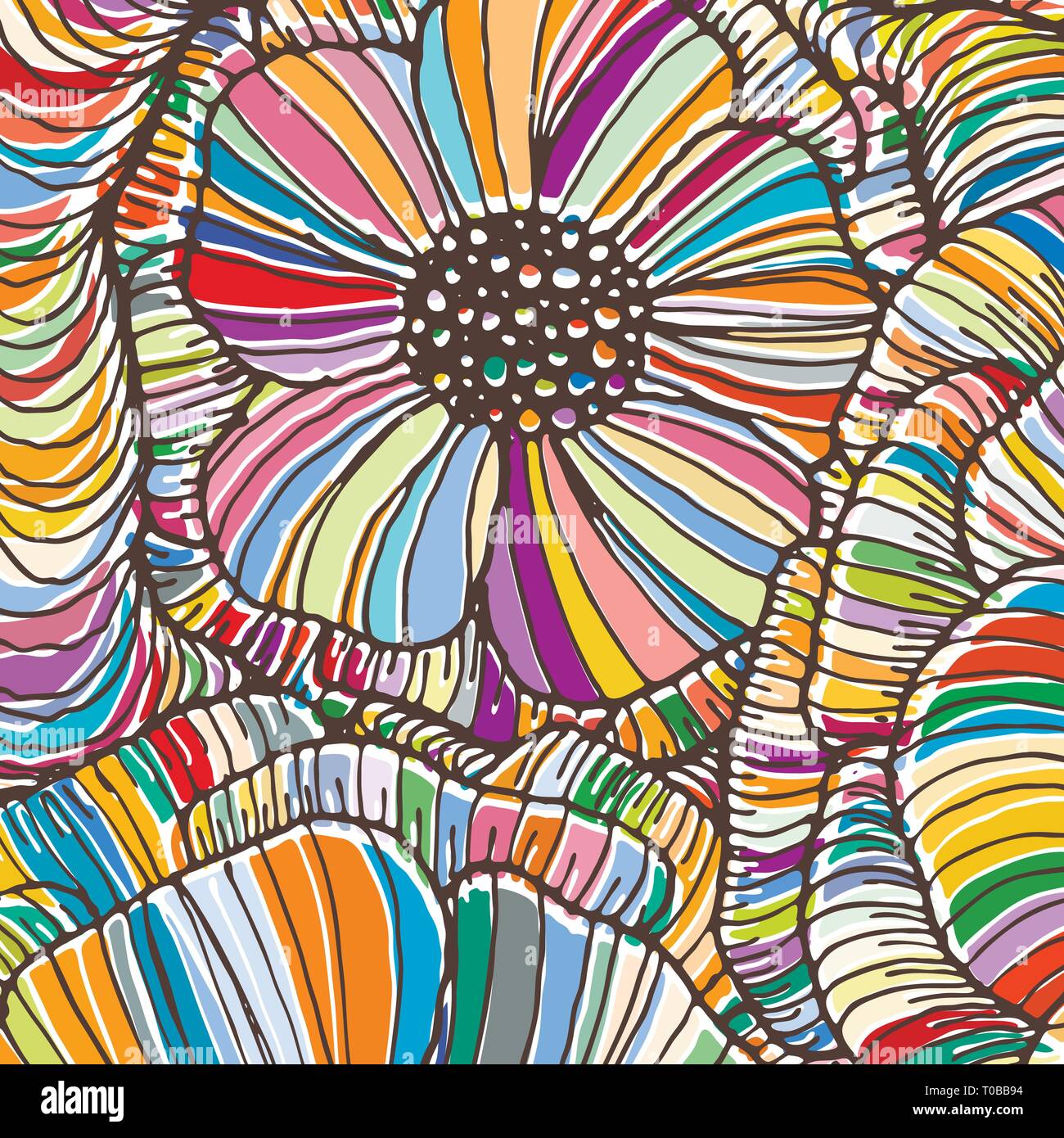 Vector doodle outline abstract ornamental flowers stripe background ...