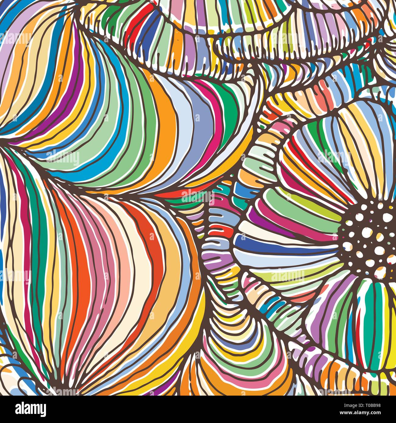 Vector doodle outline abstract ornamental flowers stripe background ...