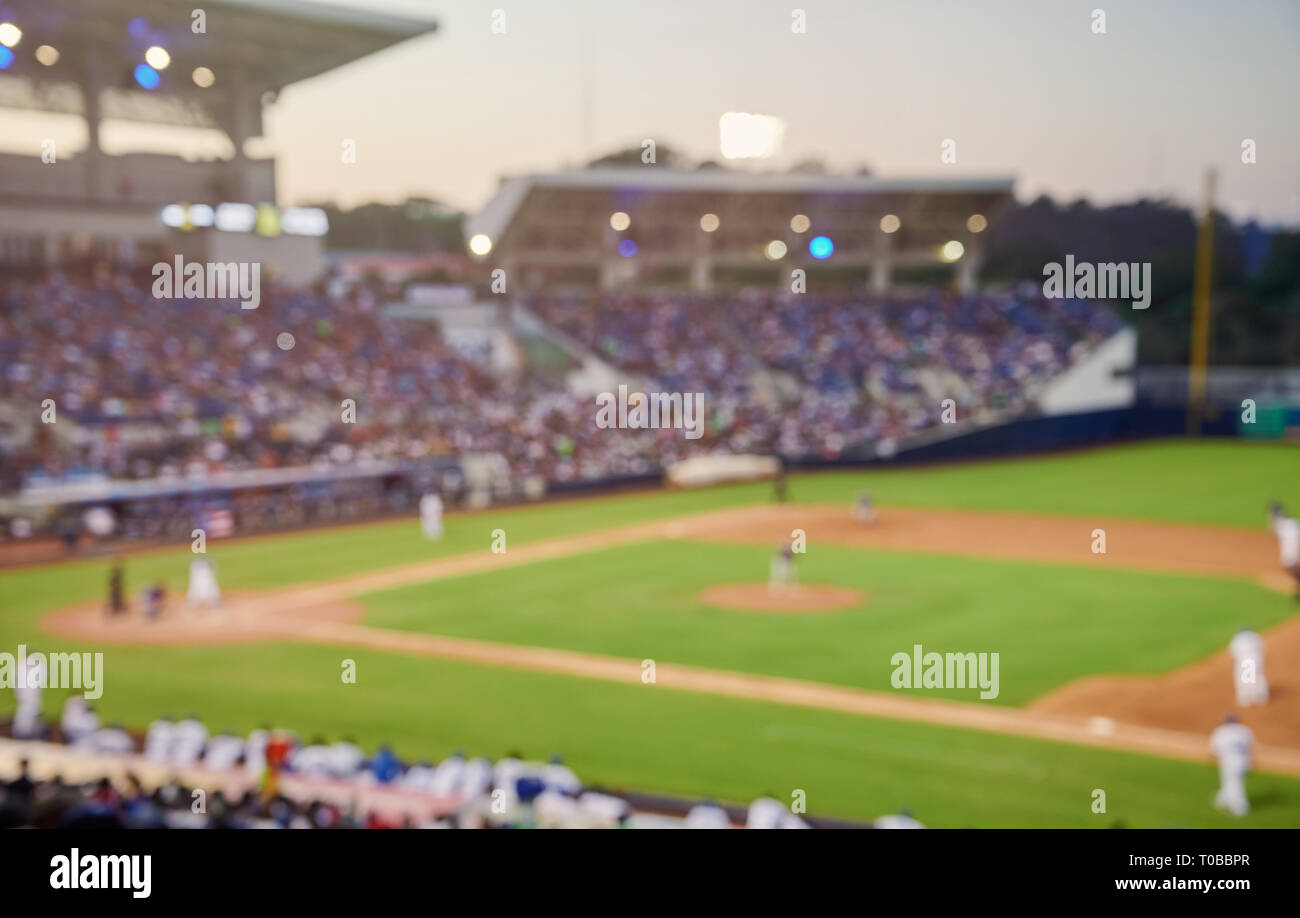 Baseball game blurred background on modern stadium Stock Photo - Alamy