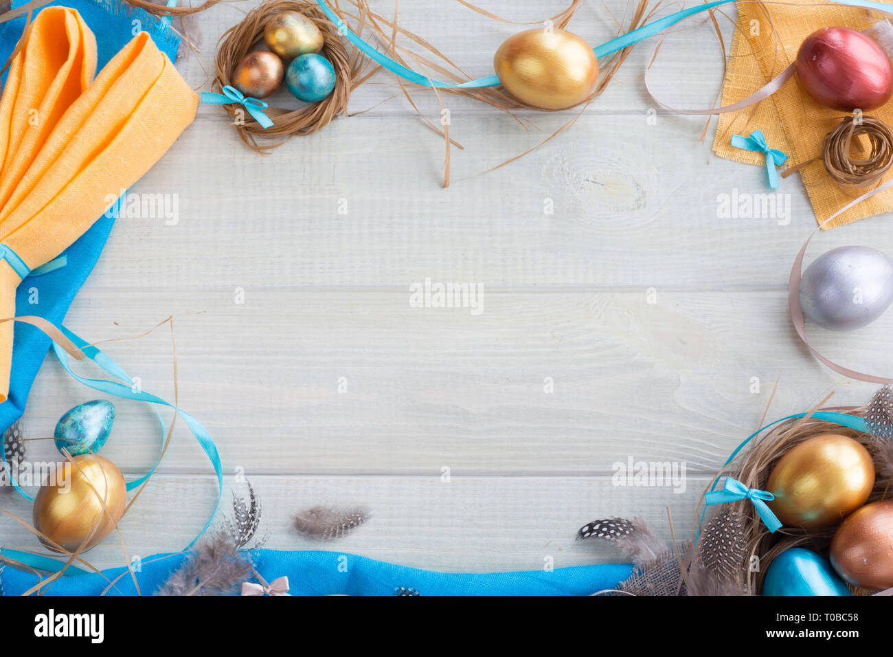 Happy Easter border frame with copy space for text top view flat lay of ...
