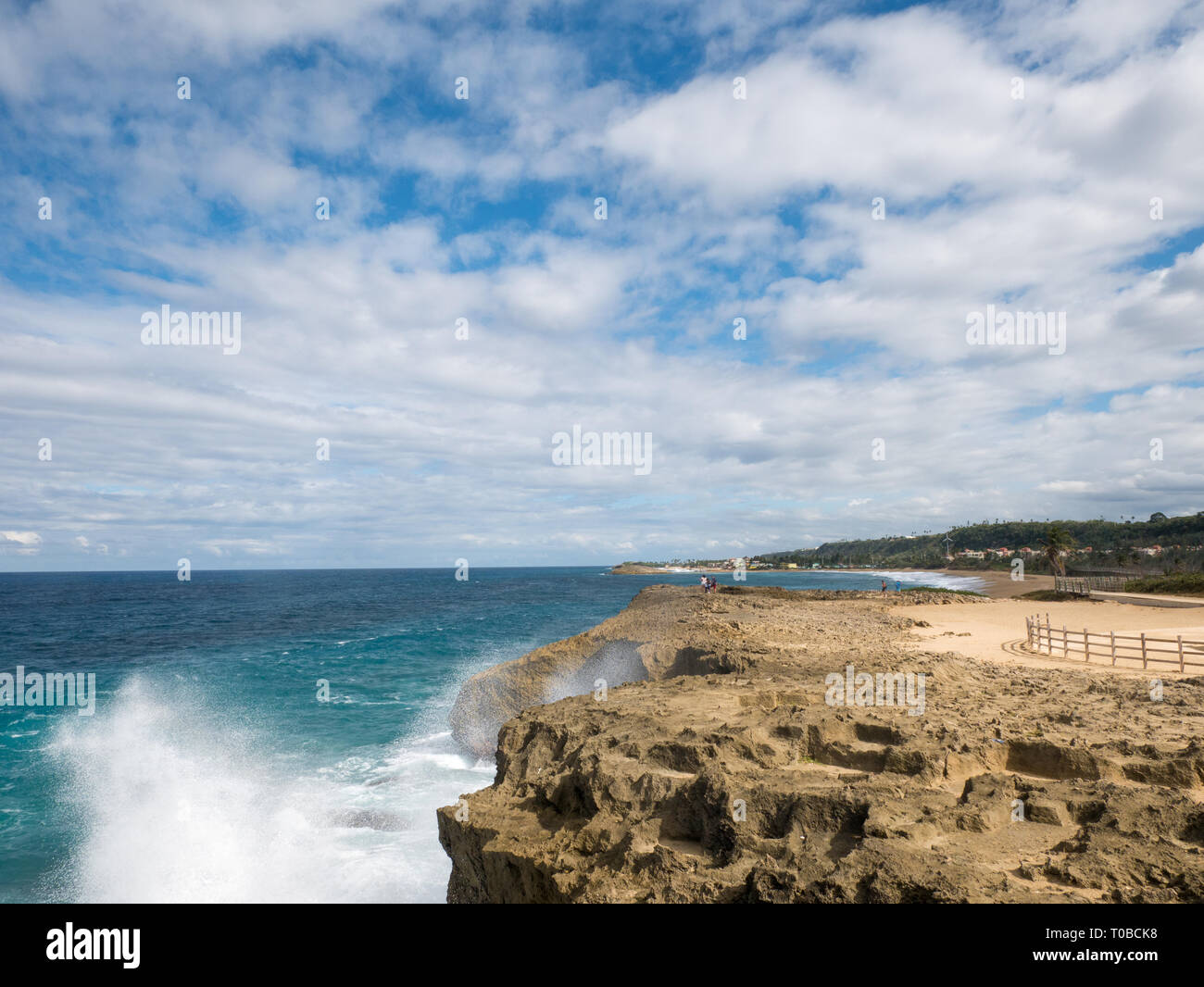 Huge waves collide against a reef near Jobos Beach in Puerto Rico, USA ...