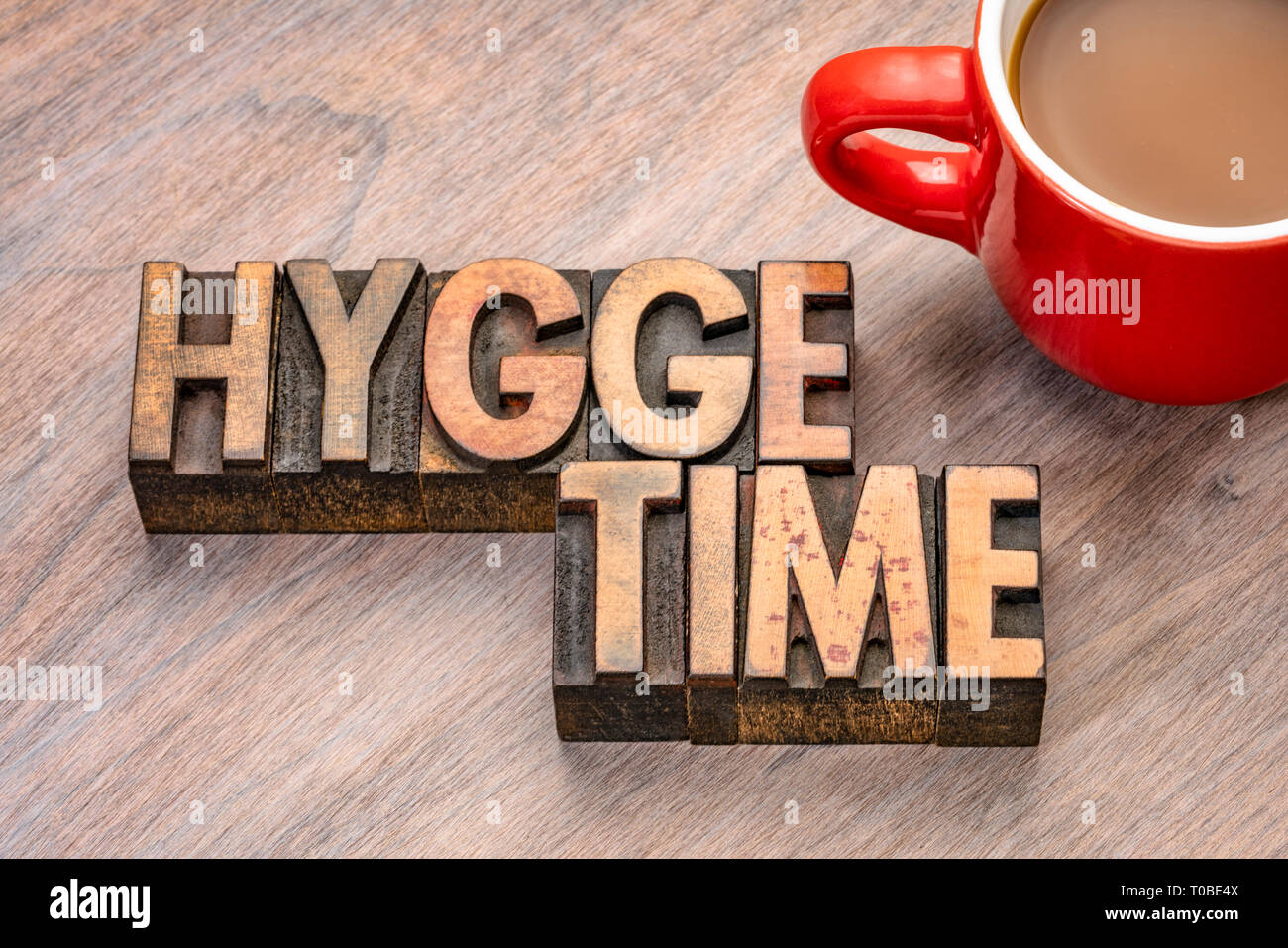 hygge time word abstract in vintage letterpress wood type blocks ...