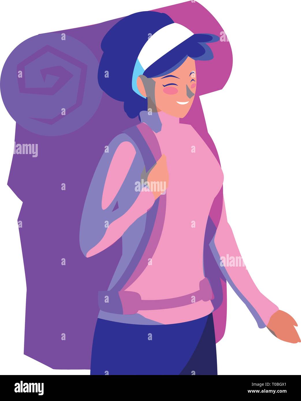 adventurous woman with travelbag vector illustration design Stock ...