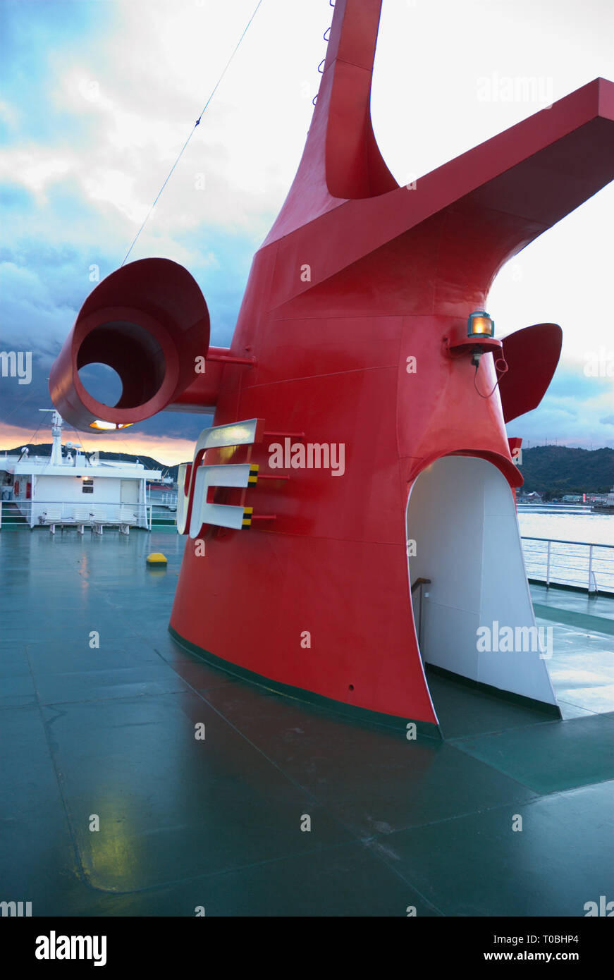 Ship's funnel on the ferry between, Uno Port, Okayama on Honshu and ...