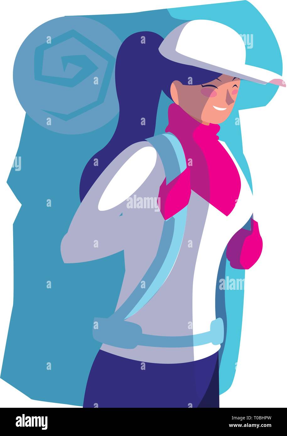 adventurous woman with travelbag vector illustration design Stock ...