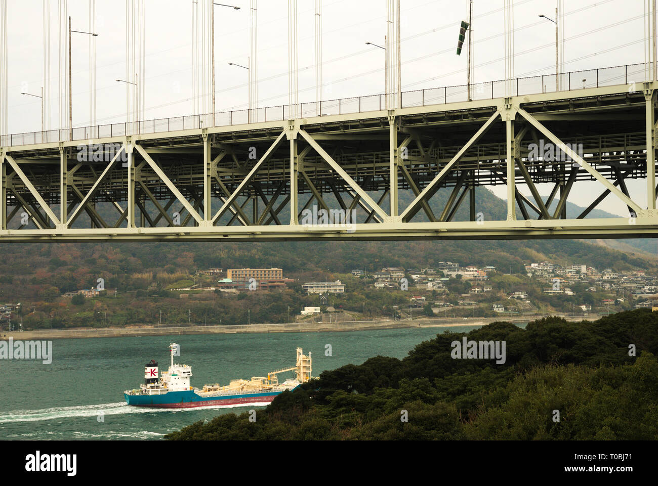 The Kanmon Bridge connects the islands of Honshu and Kyushu, Japan ...