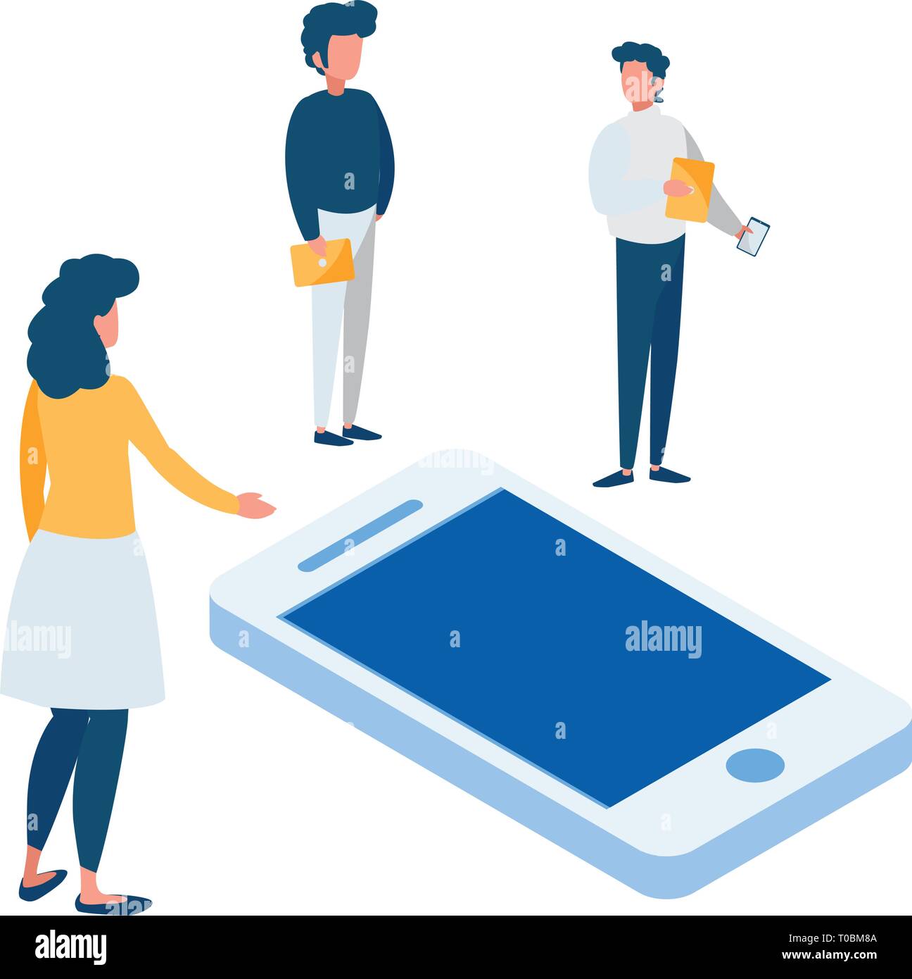 smartphone with mini people workers vector illustration design Stock ...