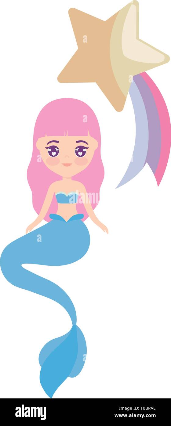 cute mermaid with star decoration vector illustration design Stock ...