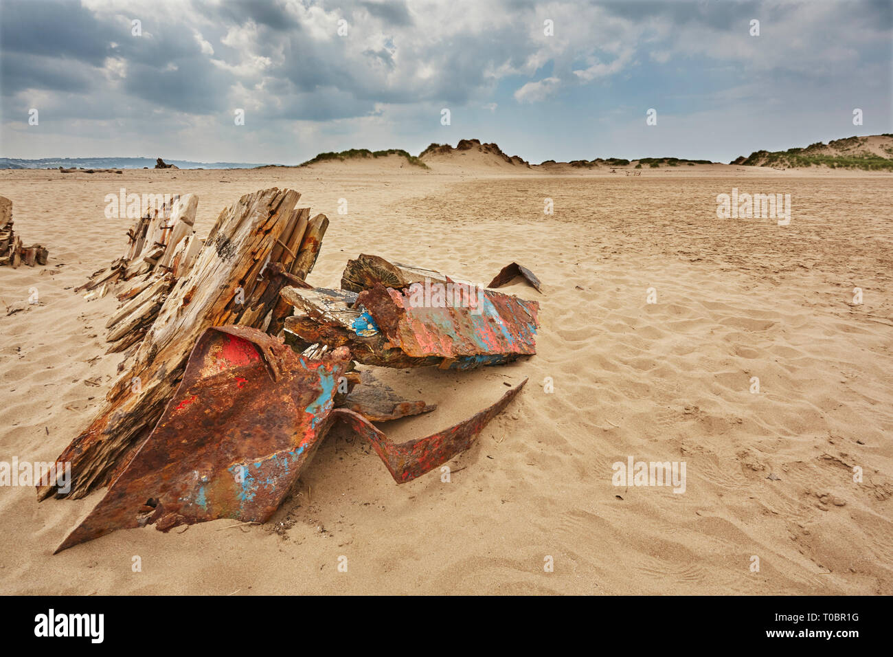A wreck at Crow Point, in the estuary of the River Taw, near Braunton ...