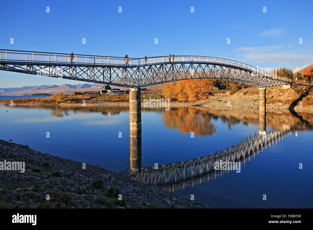 Footbridge at Lake Tekapo, Mackenzie Country, New Zealand Stock Photo ...