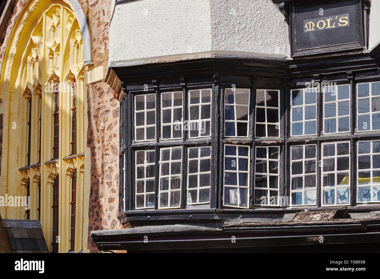 Historic medieval buildings, close to the Cathedral; Exeter, Devon ...