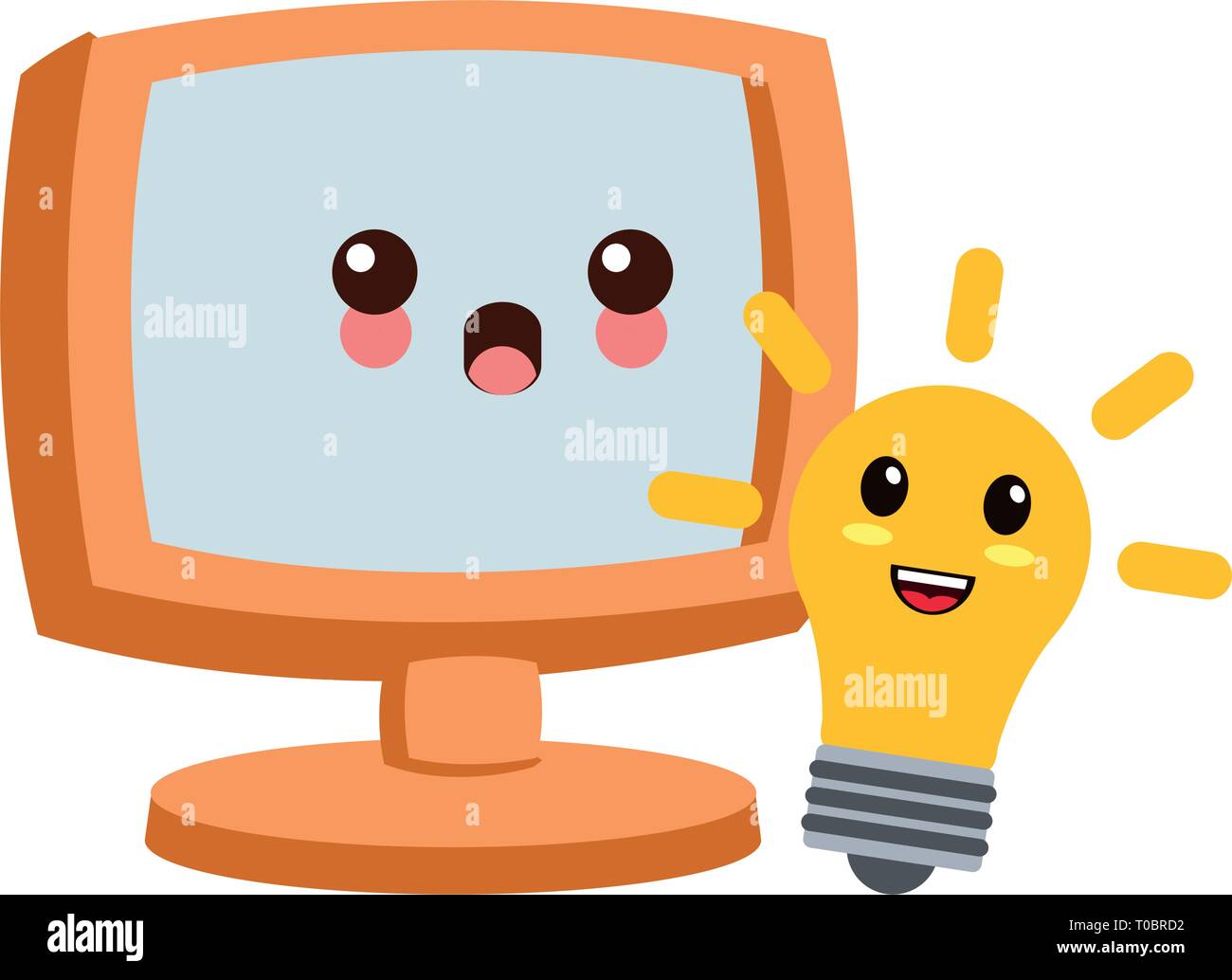 Computer and bulb light idea kawaii cartoon Stock Vector Image & Art ...