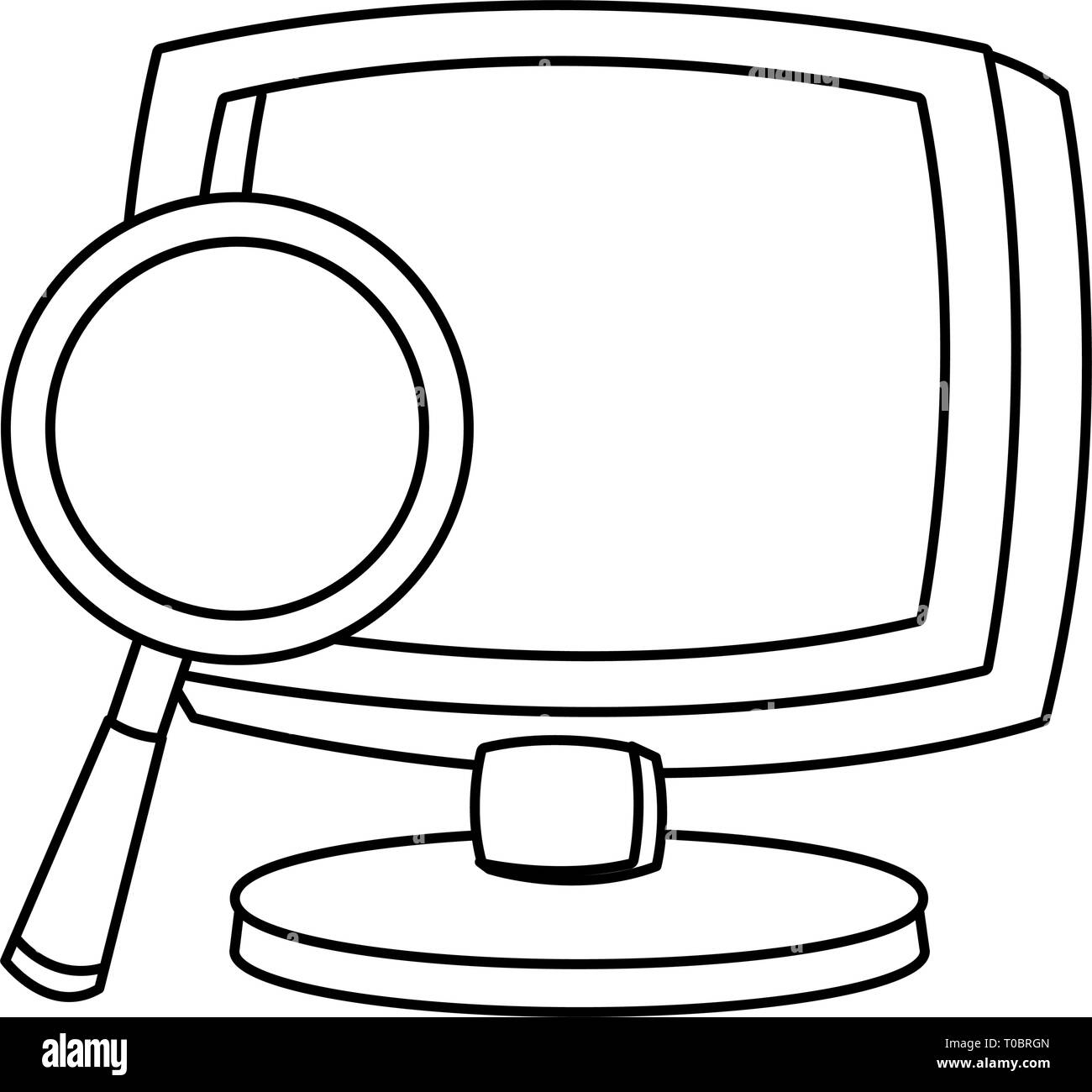 Computer screen and email symbol in black and white Stock Vector Image ...