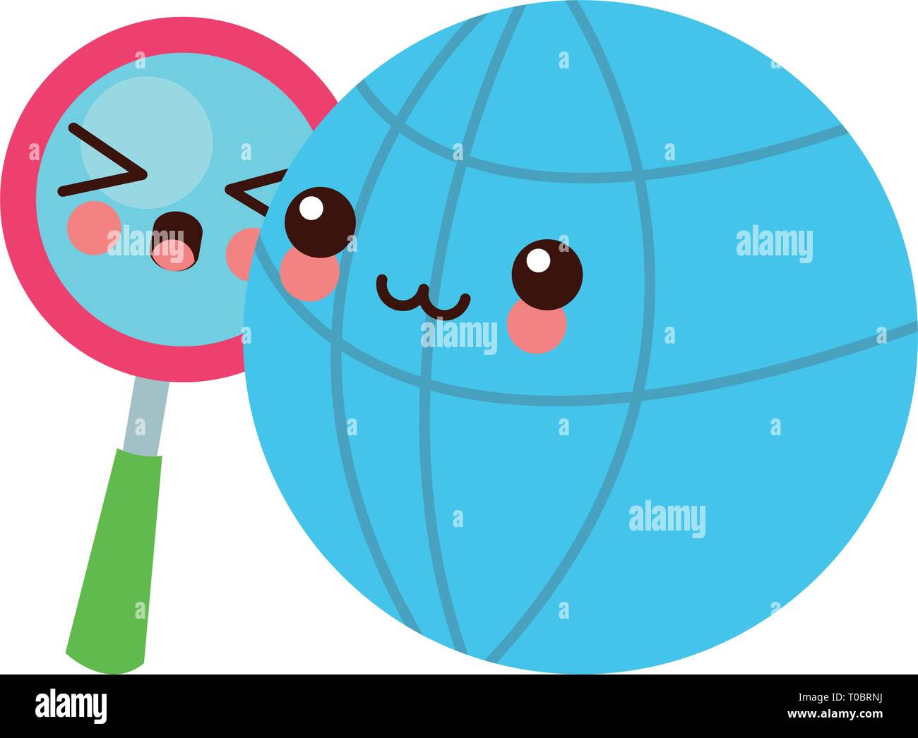 Global sphere and magnifying glass kawaii cartoon Stock Vector Image ...