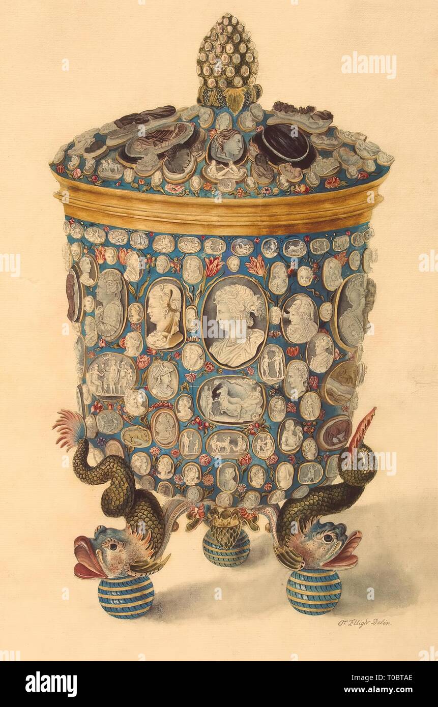 'Goblet with a Lid Decorated with Gemmae on Three Dolphin-shaped Legs ...