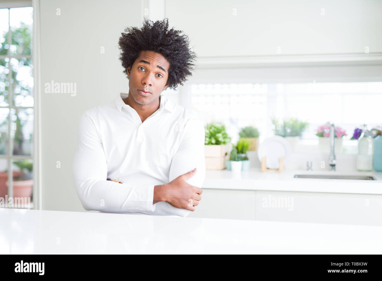 African American man skeptic and nervous, disapproving expression on ...