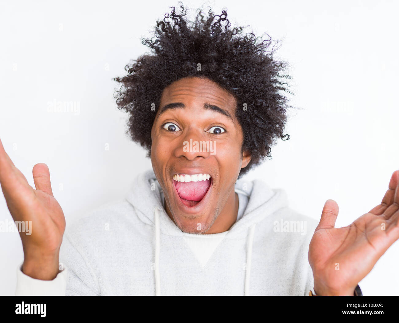 African American man over white isolated background very happy and ...