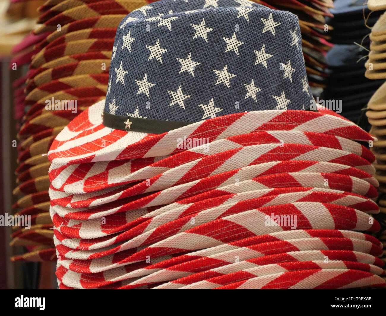 Western style american flag colors hats Stock Photo - Alamy