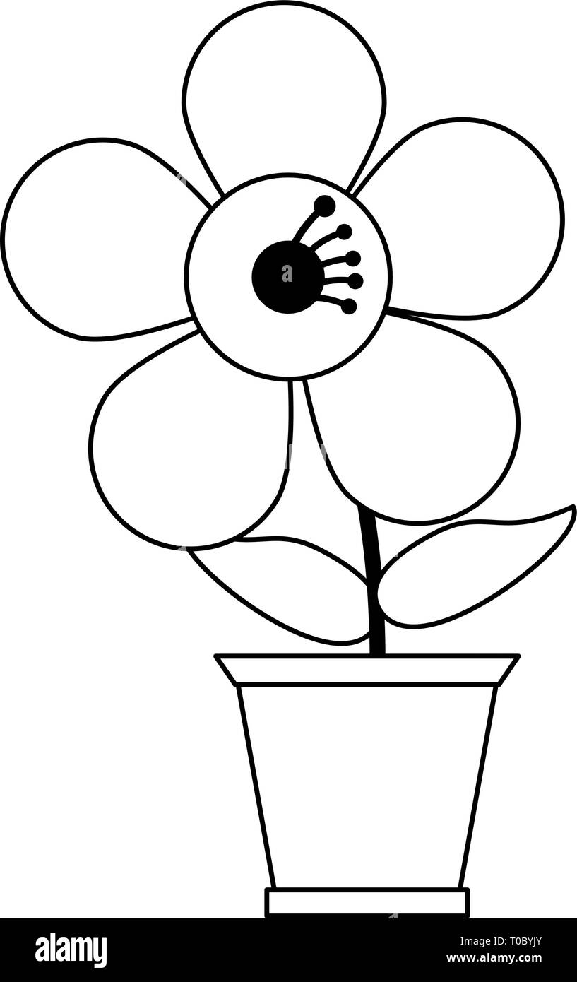 Flower in pot gardening cartoon black and white Stock Vector Image ...