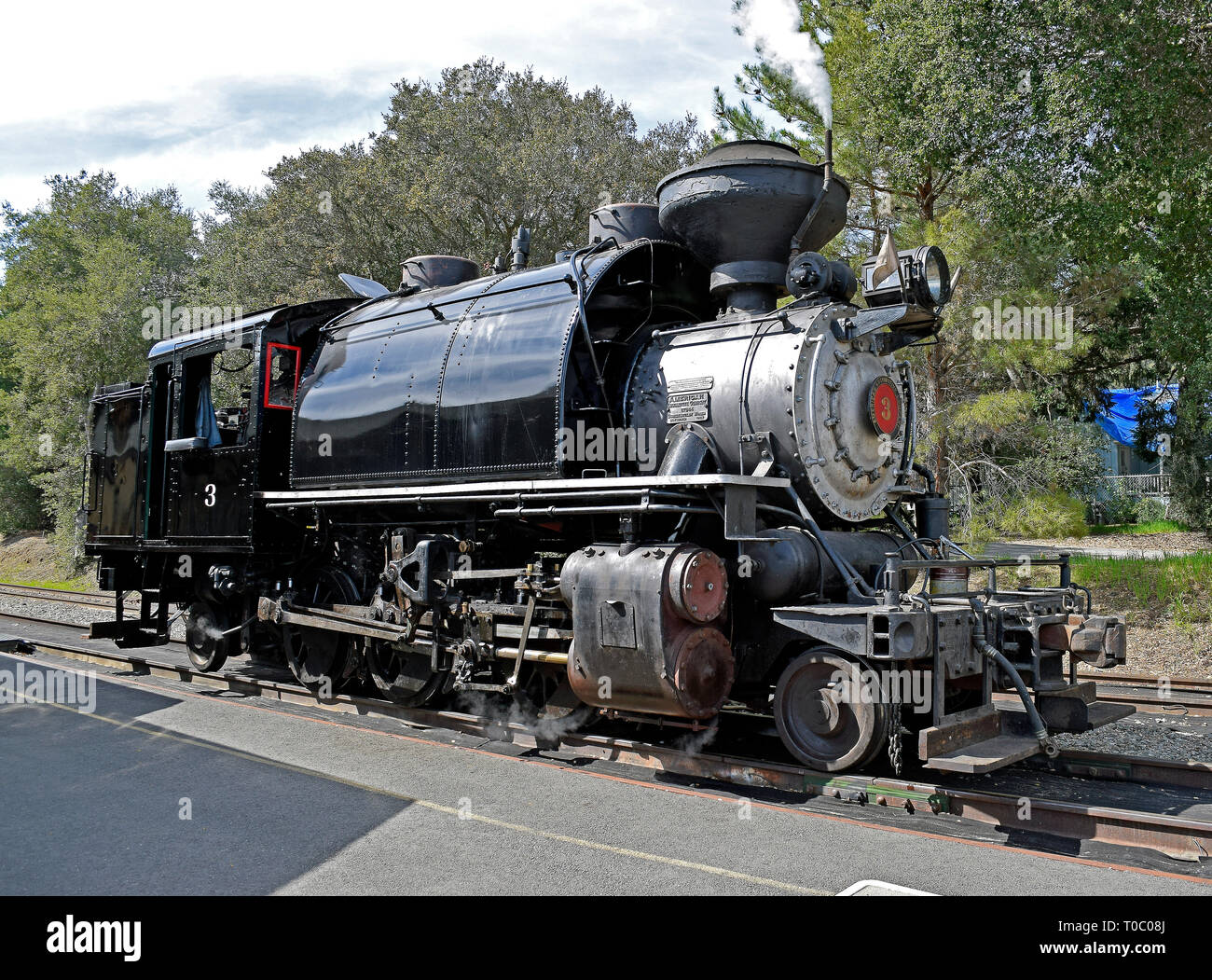 Niles Canyon railway American steam locomotive #3 at the depot in Sunol ...