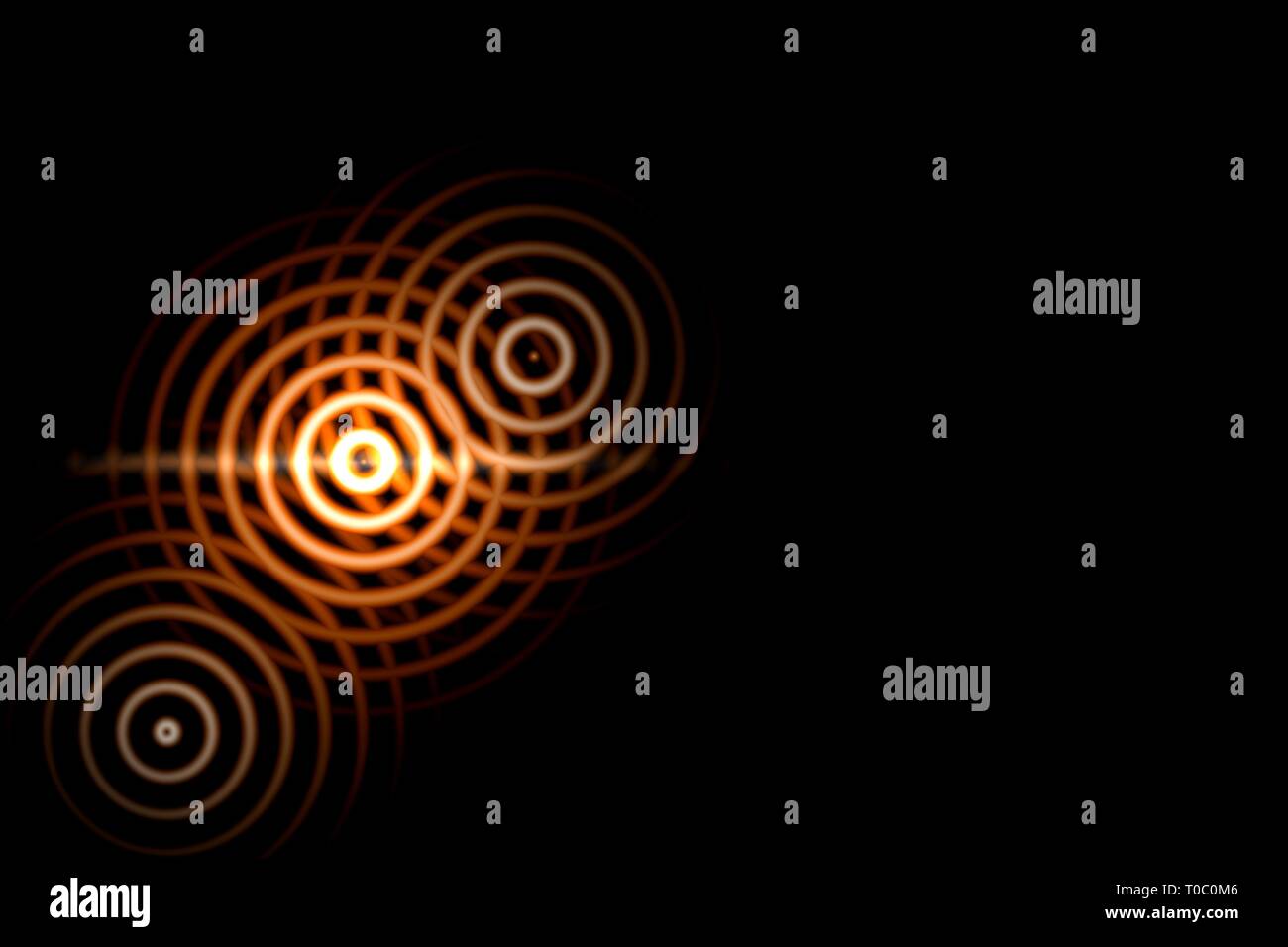 Abstract light background, orange sound waves oscillating with circle ...
