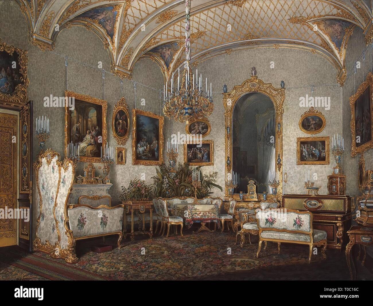 'Interiors of the Winter Palace. The White Drawing-Room of Empress ...