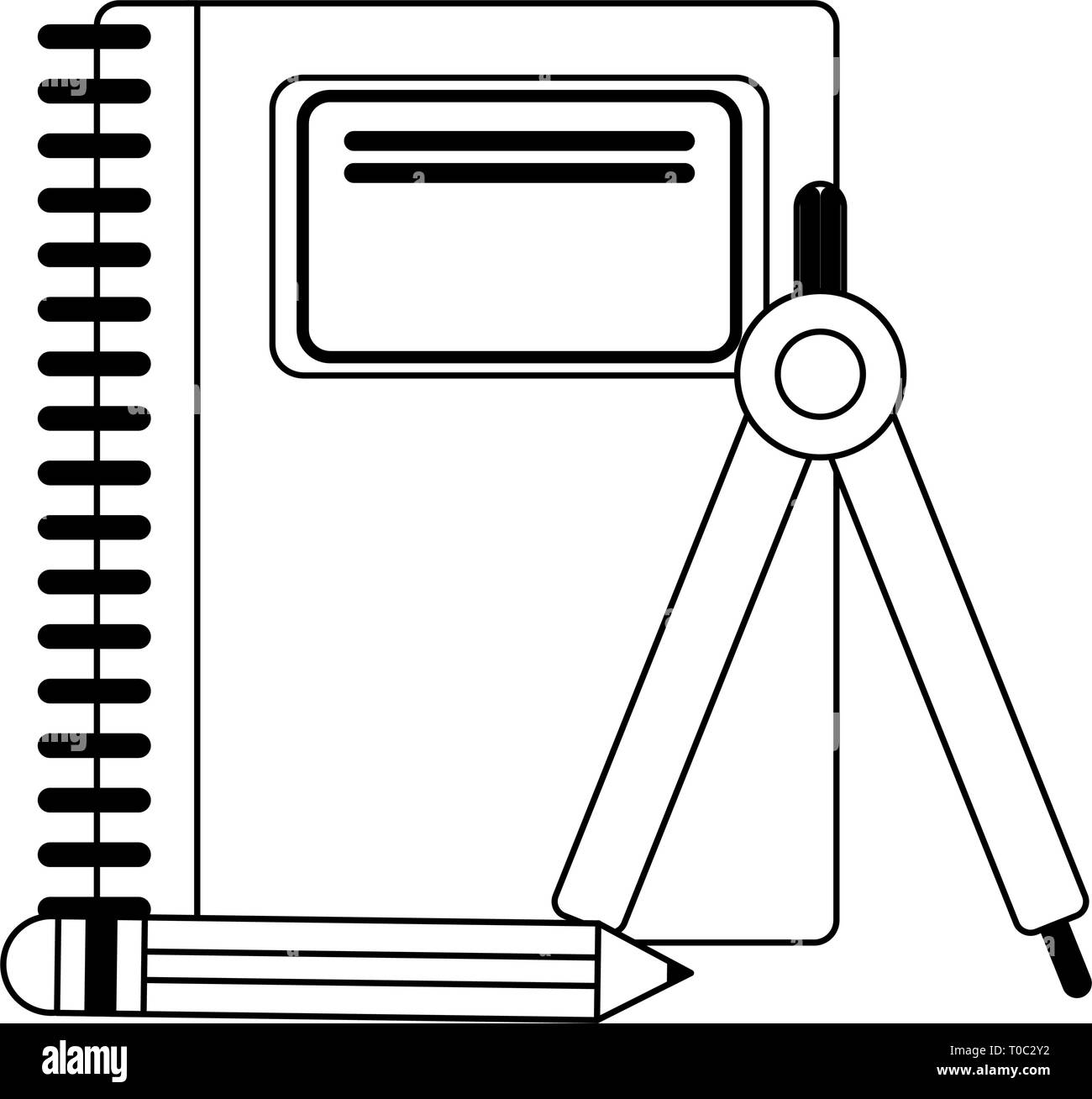 School utensils and supplies in black and white Stock Vector Image ...