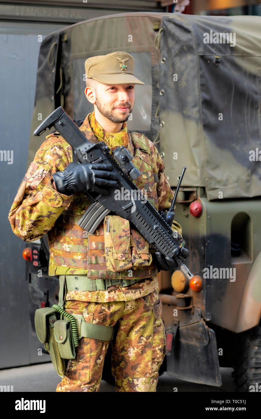 Italian Soldier in Milan, Italy Stock Photo - Alamy