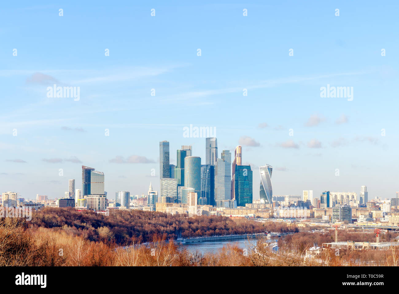 Russia. Moscow. View of the Moscow City with the Vorobyovy Hills Stock ...