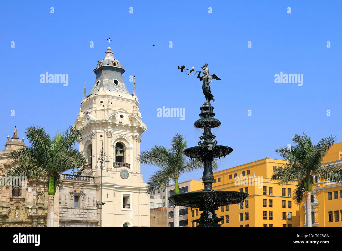 Historic Statue of Angel of the Fame on the Fountain at Plaza Mayor ...