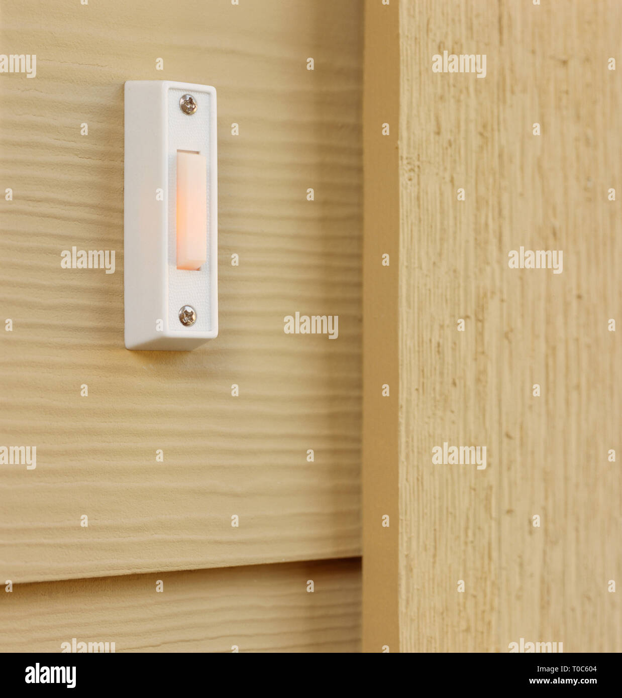 Doorbell button on house home exterior front door details Stock Photo ...