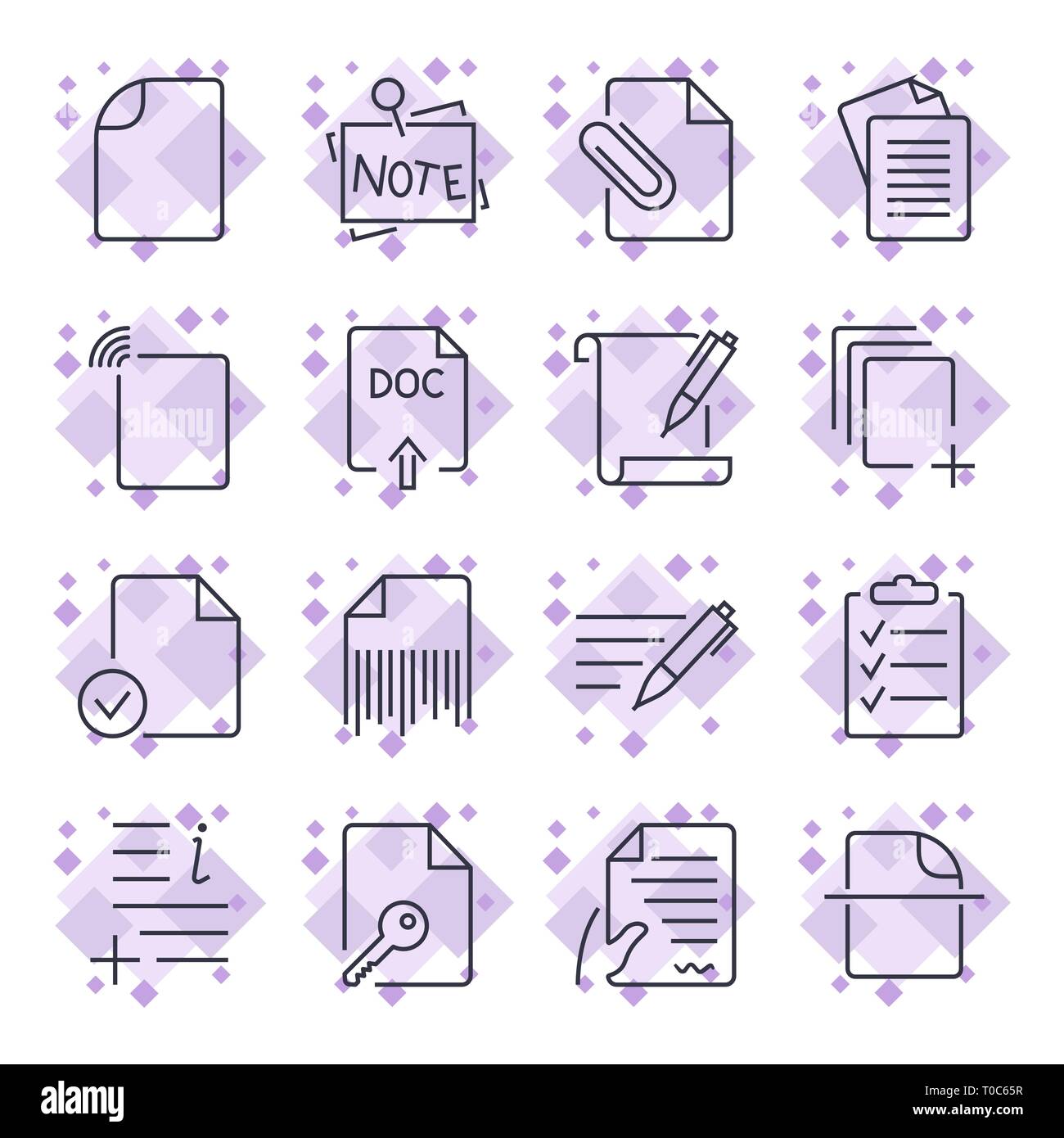 Paper icons. Document icons. Set of the icons with different document ...