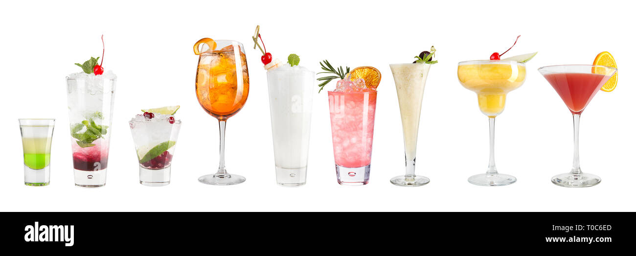 Set with cocktails on a white background. Isolated. Banner Stock Photo ...