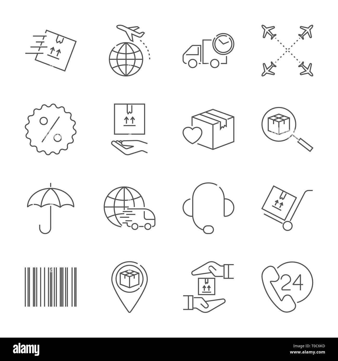 Delivery and logistics icons set. Vector logistics line style symbols ...