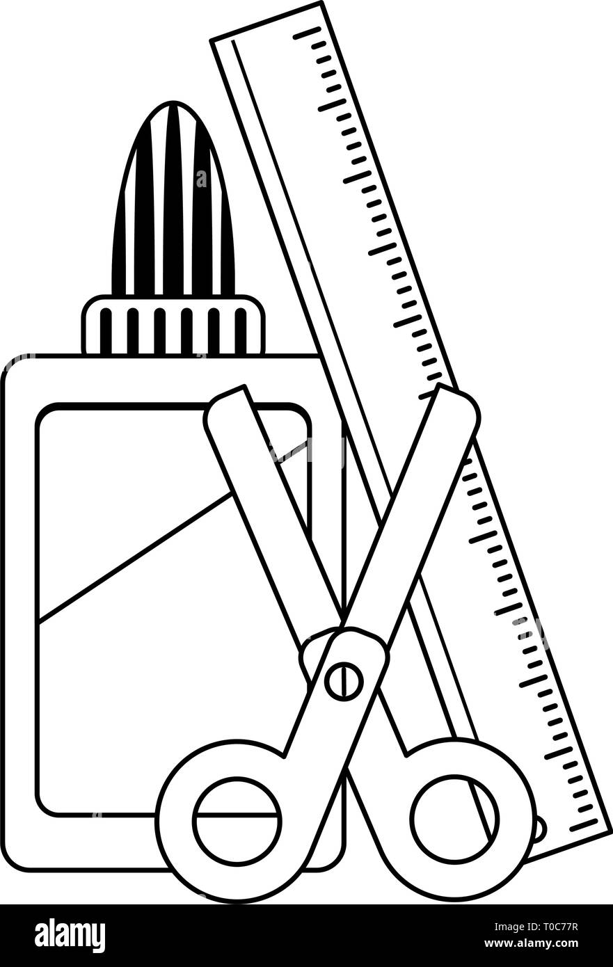 School utensils and supplies in black and white Stock Vector Image ...