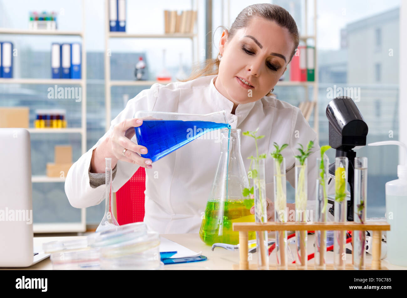 Female biotechnology scientist chemist working in the lab Stock Photo ...