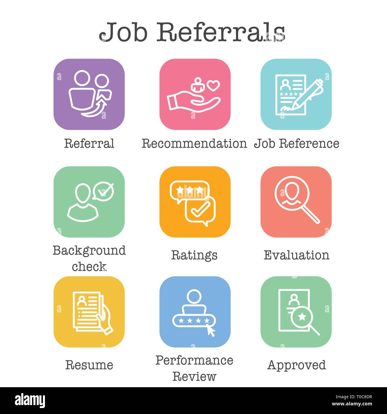 Referral Job Reference Icon Set with recommendations, & performance ...