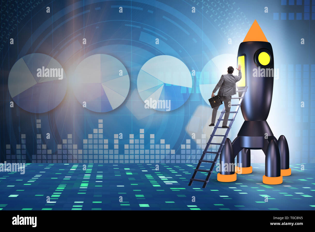 Young businessman boarding space rocket in start-up concept Stock Photo ...