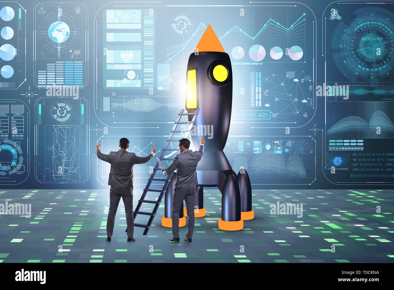 Young businessman boarding space rocket in start-up concept Stock Photo ...
